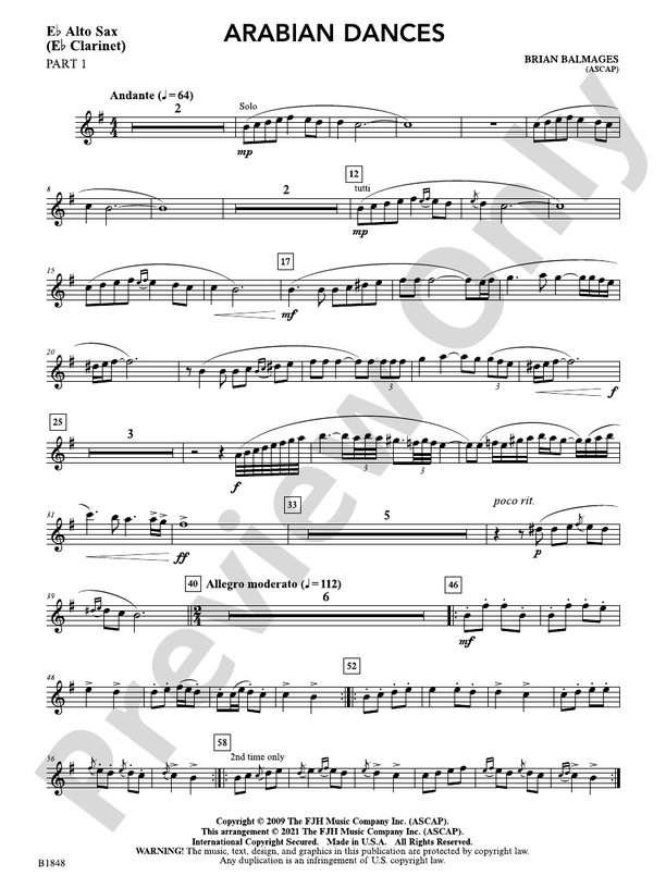 Arabian Dances: Part 1 - E-flat Alto Sax (E-flat Clarinet): Part 1 - E ...