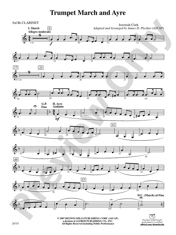 Trumpet March and Ayre: 3rd B-flat Clarinet: 3rd B-flat Clarinet Part ...