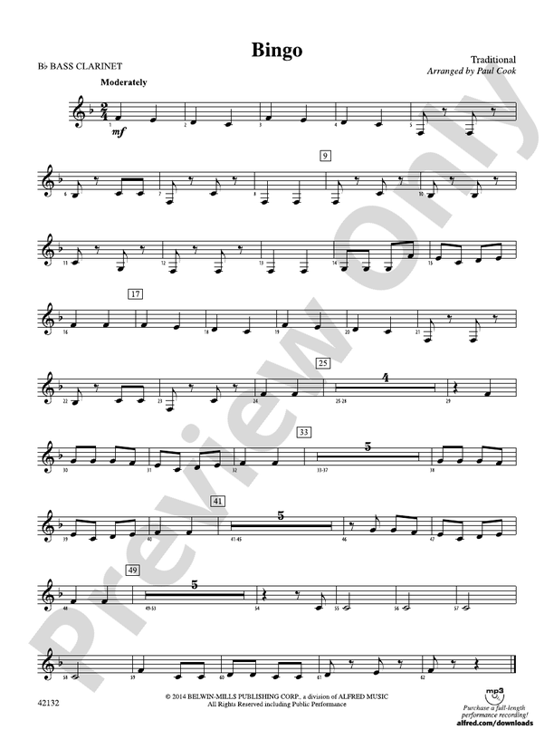 Bingo: B-flat Bass Clarinet: B-flat Bass Clarinet Part - Digital Sheet ...