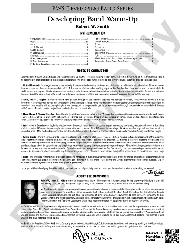 Developing Band Warm-Up: Score: Concert Band Score: Robert W. Smith ...