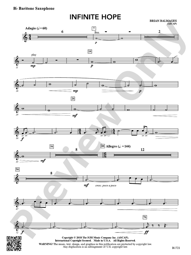Infinite Hope: E-flat Baritone Saxophone: E-flat Baritone Saxophone Part: Brian Balmages ...