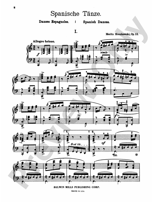 Moszkowski: Spanish Dances, Op. 12: No. 1 Part - Digital Sheet Music Download