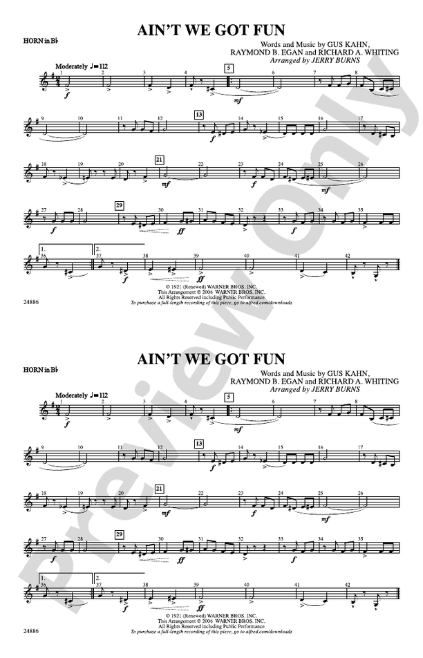 Ain't We Got Fun: Horn in B flat: Horn in B flat Part - Digital Sheet Music Download
