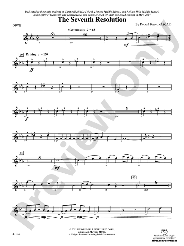The Seventh Resolution: Oboe: Oboe Part - Digital Sheet Music Download
