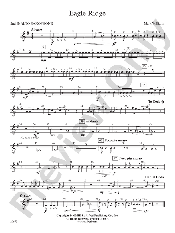 Eagle Ridge: 2nd E-flat Alto Saxophone: 2nd E-flat Alto Saxophone Part - Digital Sheet Music ...