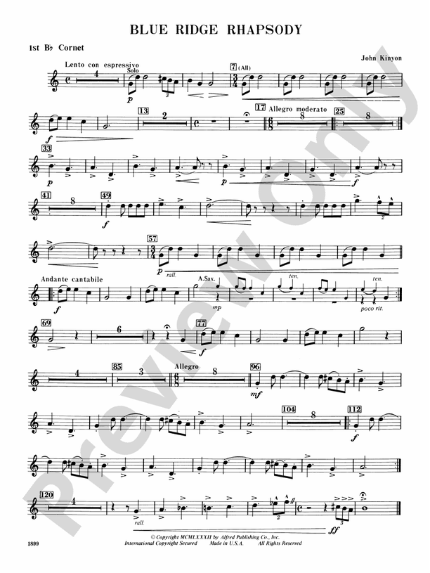 Blue Ridge Rhapsody: 1st B-flat Cornet: 1st B-flat Cornet Part ...
