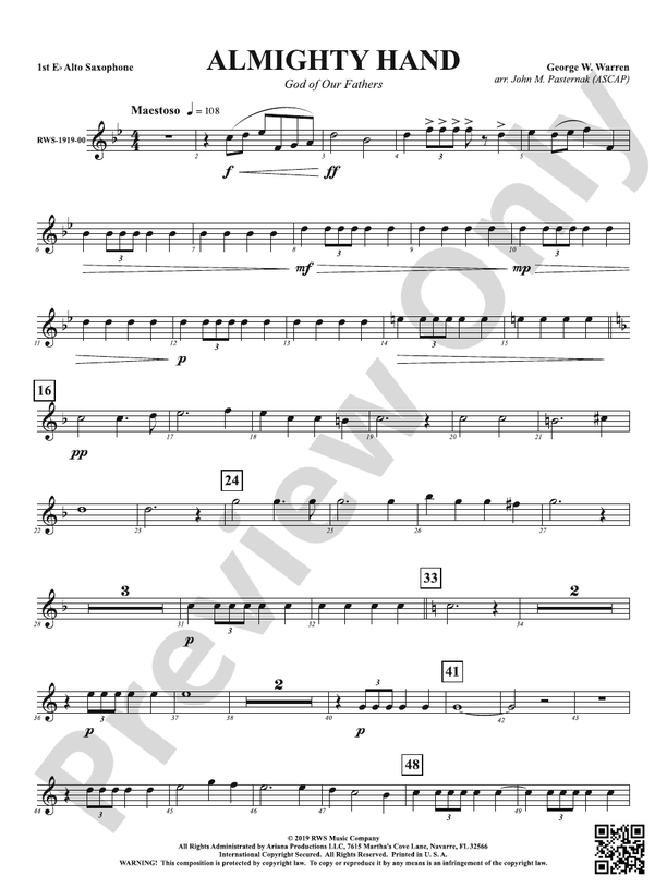 Almighty Hand - God of Our Fathers: 1st E-flat Alto Saxophone: 1st E-flat Alto Saxophone Part ...
