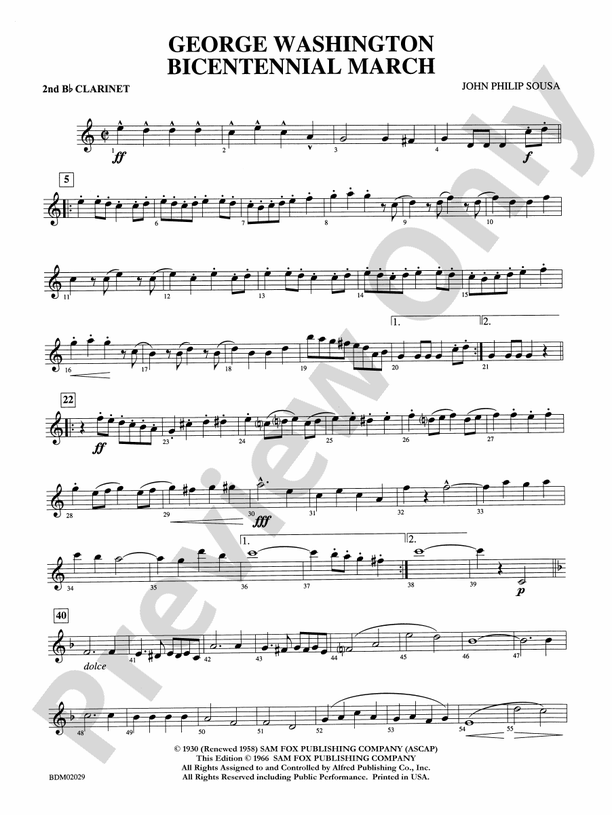 George Washington Bicentennial March: 2nd B-flat Clarinet: 2nd B-flat ...
