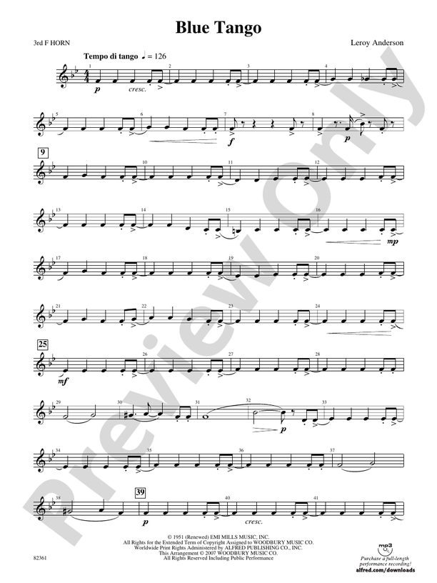 Blue Tango: 3rd F Horn: 3rd F Horn Part - Digital Sheet Music Download