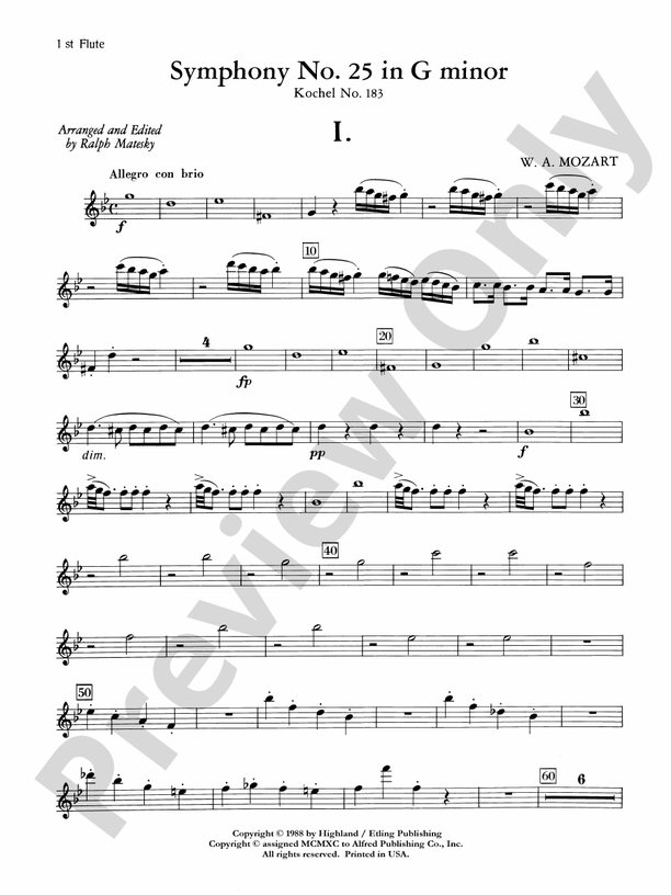 Mozart's Symphony No. 25 in G Minor, 1st & 2nd Movements: Flute: Flute ...