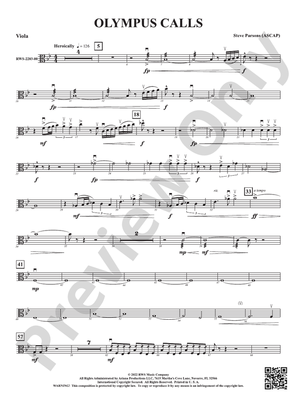 Olympus Calls: Viola: Viola Part: Steve Parsons - Digital Sheet Music ...
