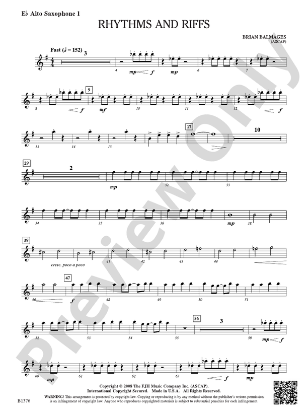 Rhythms and Riffs: E-flat Alto Saxophone 1: E-flat Alto Saxophone 1 Part: Brian Balmages ...