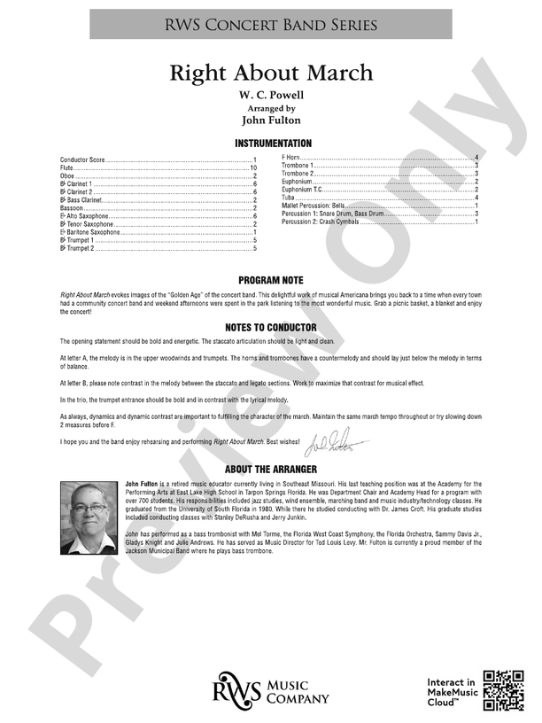 Right About March: Concert Band Conductor Score & Parts - Digital Sheet ...