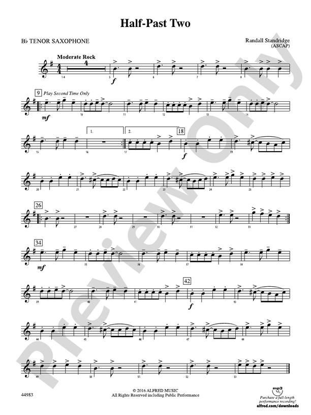 Half-Past Two: B-flat Tenor Saxophone: B-flat Tenor Saxophone Part - Digital Sheet Music Download