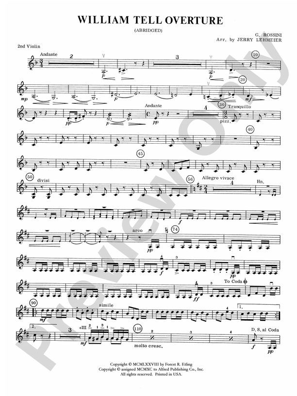 William Tell Overture: 2nd Violin: 2nd Violin Part - Digital Sheet ...