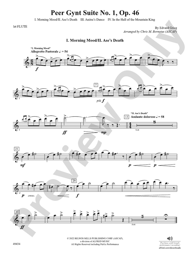 Peer Gynt Suite No.1, Op. 46: Flute: Flute Part - Digital Sheet Music ...