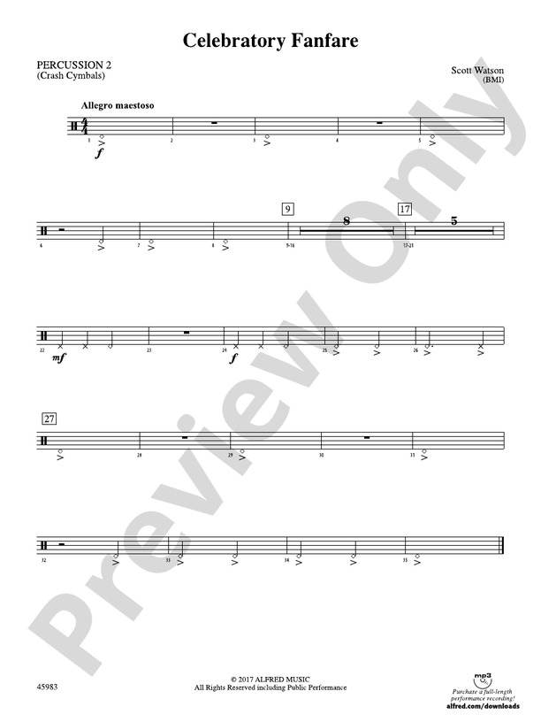 Celebratory Fanfare: 2nd Percussion: 2nd Percussion Part - Digital Sheet Music Download