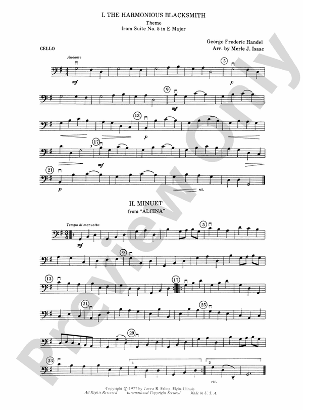 The Harmonious Blacksmith Suite: Cello: Cello Part - Digital Sheet ...