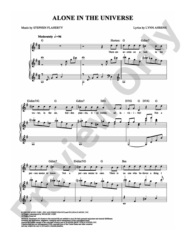 Alone in the Universe: Piano/Vocal/Chords: Stephen Flaherty - Digital ...