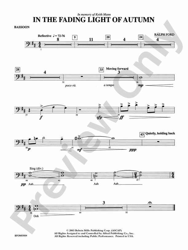 In the Fading Light of Autumn: Bassoon: Bassoon Part - Digital Sheet ...