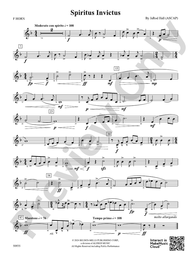 Spiritus Invictus: 1st F Horn: 1st F Horn Part - Digital Sheet Music ...