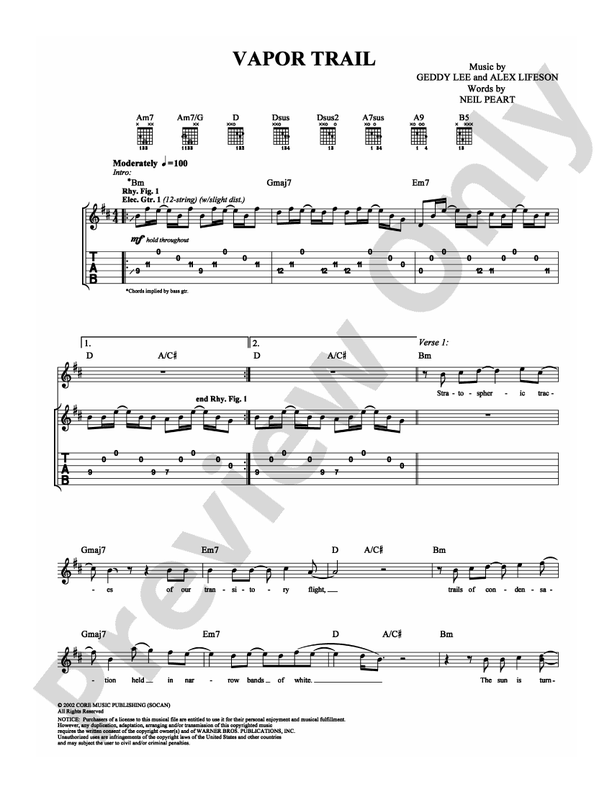 Vapor Trail: Guitar TAB: Rush - Digital Sheet Music Download