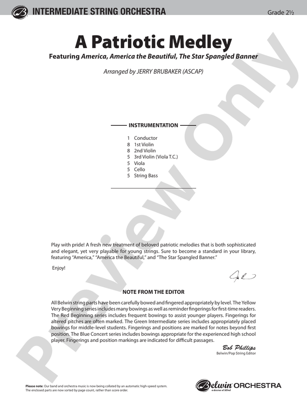 A Patriotic Medley: Score: String Orchestra Score - Digital Sheet Music ...