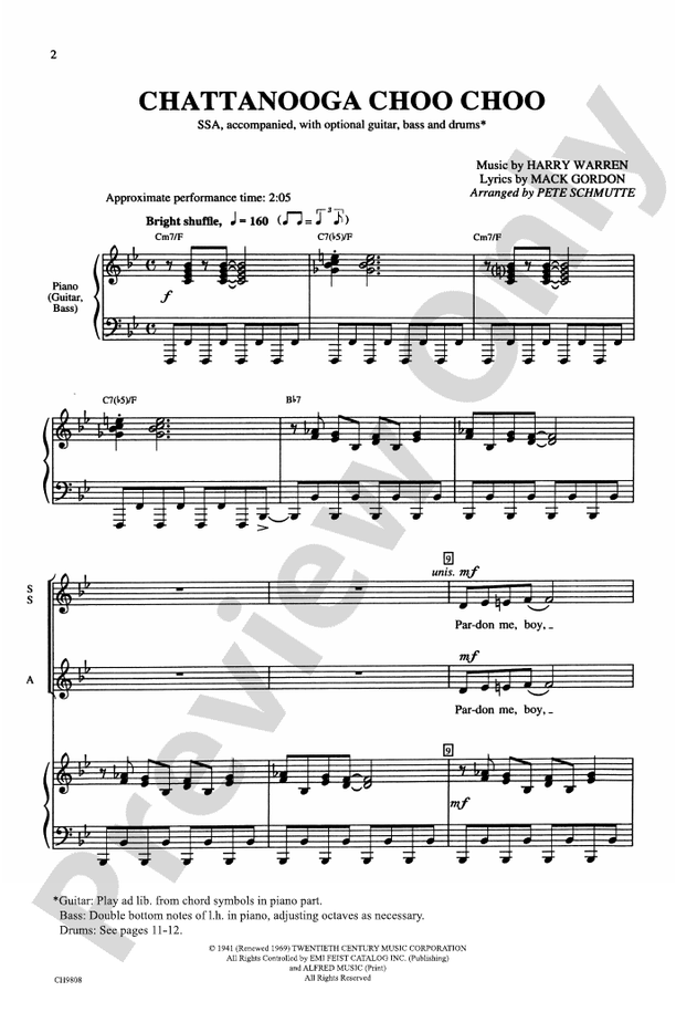 Chattanooga Choo Choo: SSA Choral Octavo: Harry Warren - Digital Sheet ...