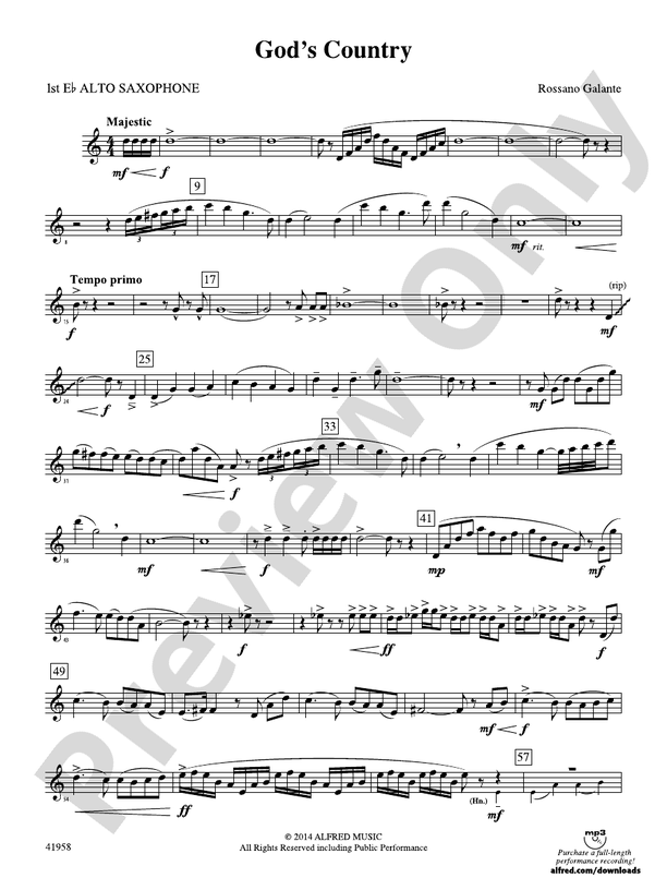 God's Country: E-flat Alto Saxophone: E-flat Alto Saxophone Part - Digital Sheet Music Download