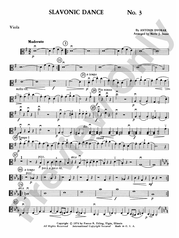 Slavonic Dance No. 3: Viola: Viola Part - Digital Sheet Music Download