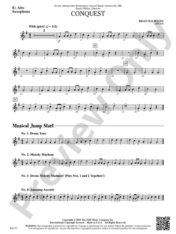 Conquest: E-flat Alto Saxophone: E-flat Alto Saxophone Part: Brian Balmages - Digital Sheet ...