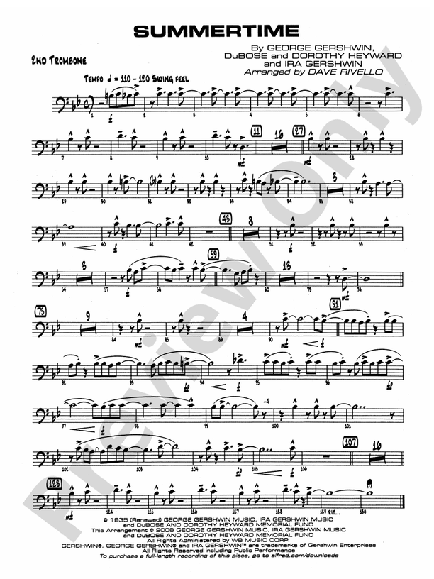 Summertime: 2nd Trombone: 2nd Trombone Part - Digital Sheet Music Download