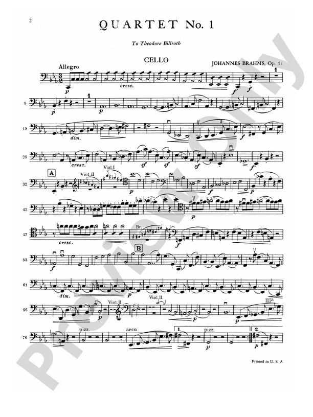 Brahms: Three String Quartets, Op. 51, Nos. 1 & 2, Op. 67: String Quartet, Op. 51, No. 1 (Cello ...