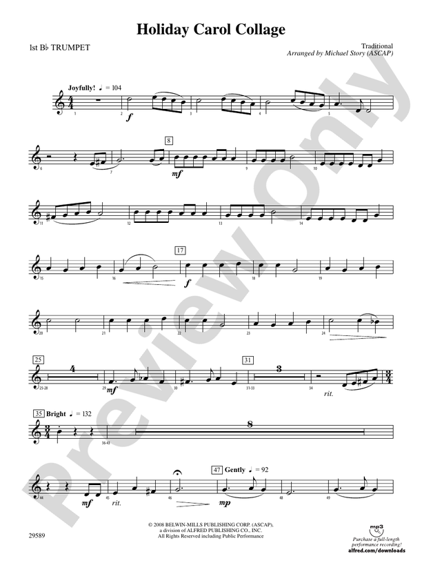 Holiday Carol Collage: 1st B-flat Trumpet: 1st B-flat Trumpet Part ...