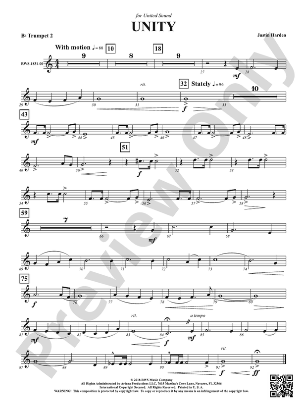 Unity: 2nd B-flat Trumpet: 2nd B-flat Trumpet Part: Justin Harden - Digital Sheet Music Download