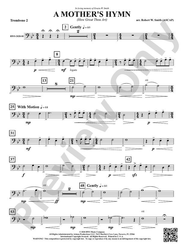A Mother's Hymn - How Great Thou Art: 2nd Trombone: 2nd Trombone Part - Digital Sheet Music Download