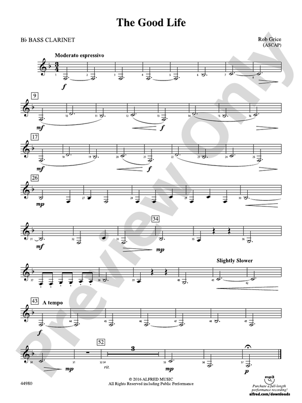 The Good Life: B-flat Bass Clarinet: B-flat Bass Clarinet Part ...
