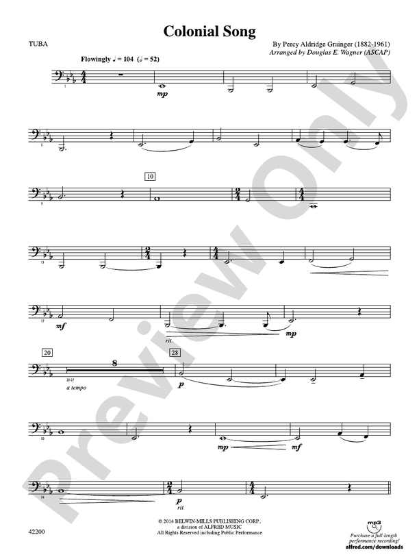 Colonial Song: Tuba: Tuba Part - Digital Sheet Music Download