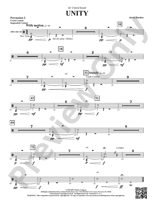 Unity: 2nd Percussion: 2nd Percussion Part: Justin Harden - Digital Sheet Music Download