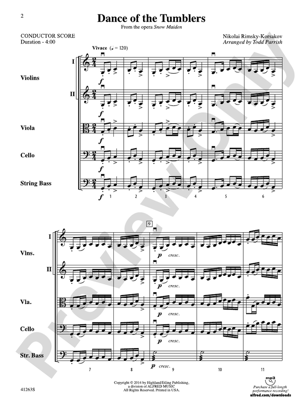 Dance of the Tumblers (from the Opera Snow Maiden): Score: String ...