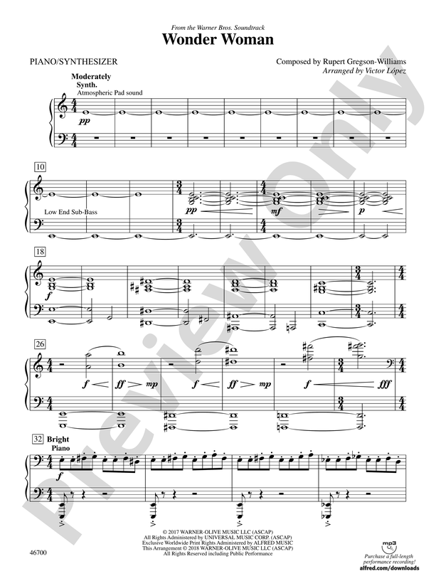 Wonder Woman: From the Warner Bros. Soundtrack: Piano Accompaniment ...