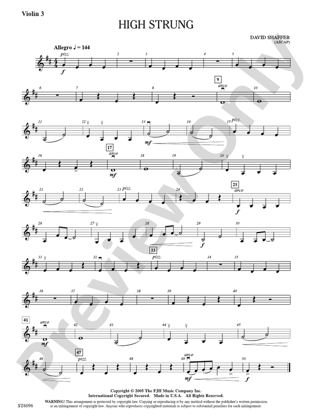 High Strung: Violin 3 (Viola T.C.): Violin 3 (Viola T.C.) Part: David ...