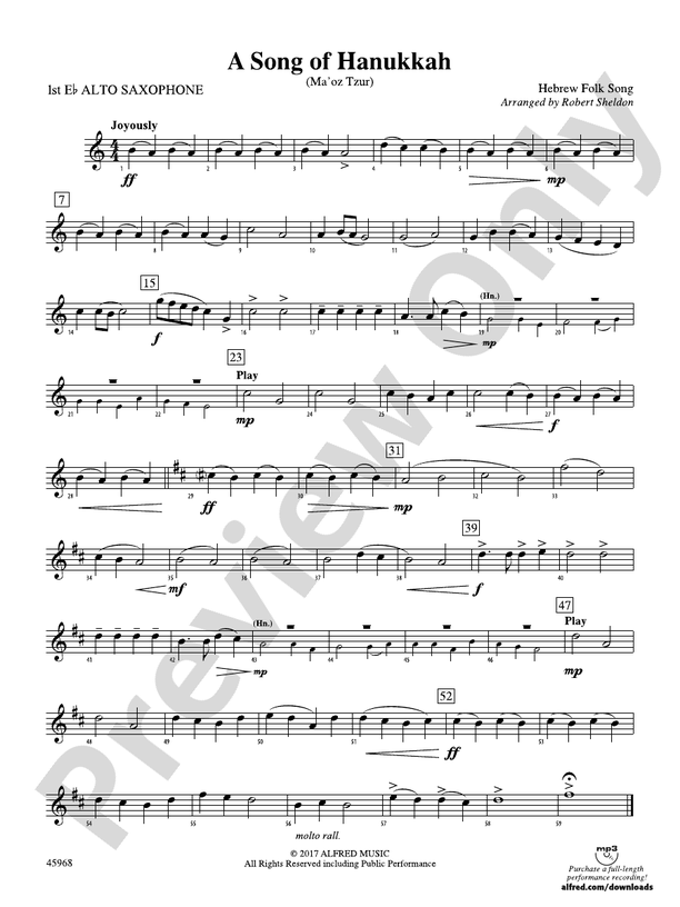 A Song of Hanukkah: E-flat Alto Saxophone: E-flat Alto Saxophone Part ...