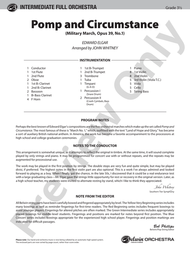 Pomp and Circumstance: Full Orchestra Conductor Score & Parts: Edward ...