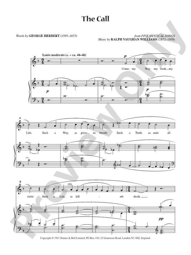 The Call [High Voice]: Voice: Ralph Vaughn Williams - Digital Sheet ...