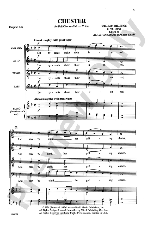 Chester: SATB Choral Octavo: William Billings - Digital Sheet Music ...