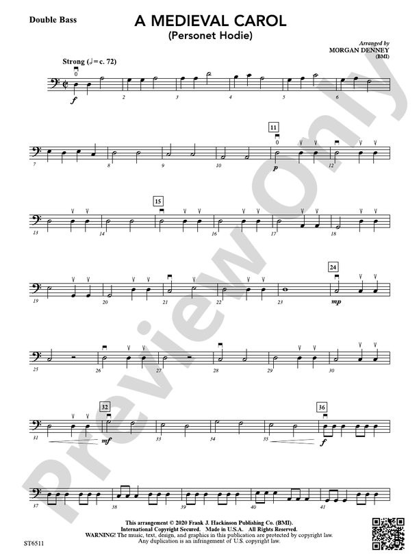 A Medieval Carol (Personet Hodie): Double Bass: Double Bass Part ...