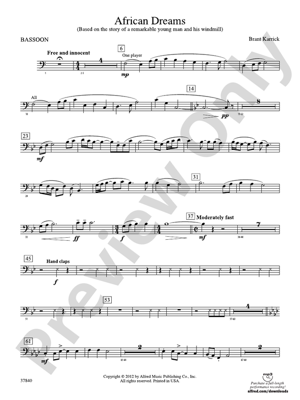 African Dreams: Bassoon: Bassoon Part - Digital Sheet Music Download