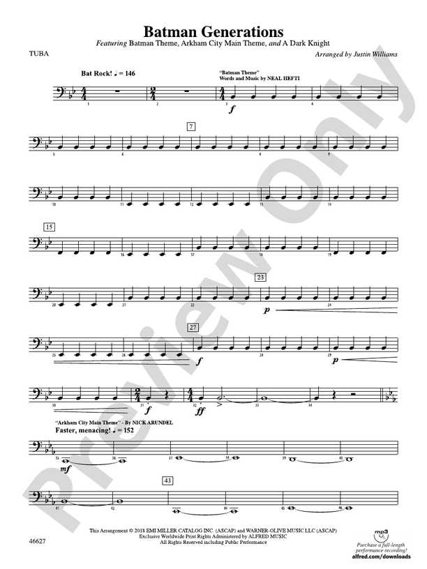 Batman Generations: Tuba: Tuba Part - Digital Sheet Music Download