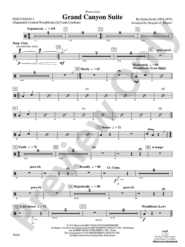 Grand Canyon Suite, Themes from: 2nd Percussion: 2nd Percussion Part ...